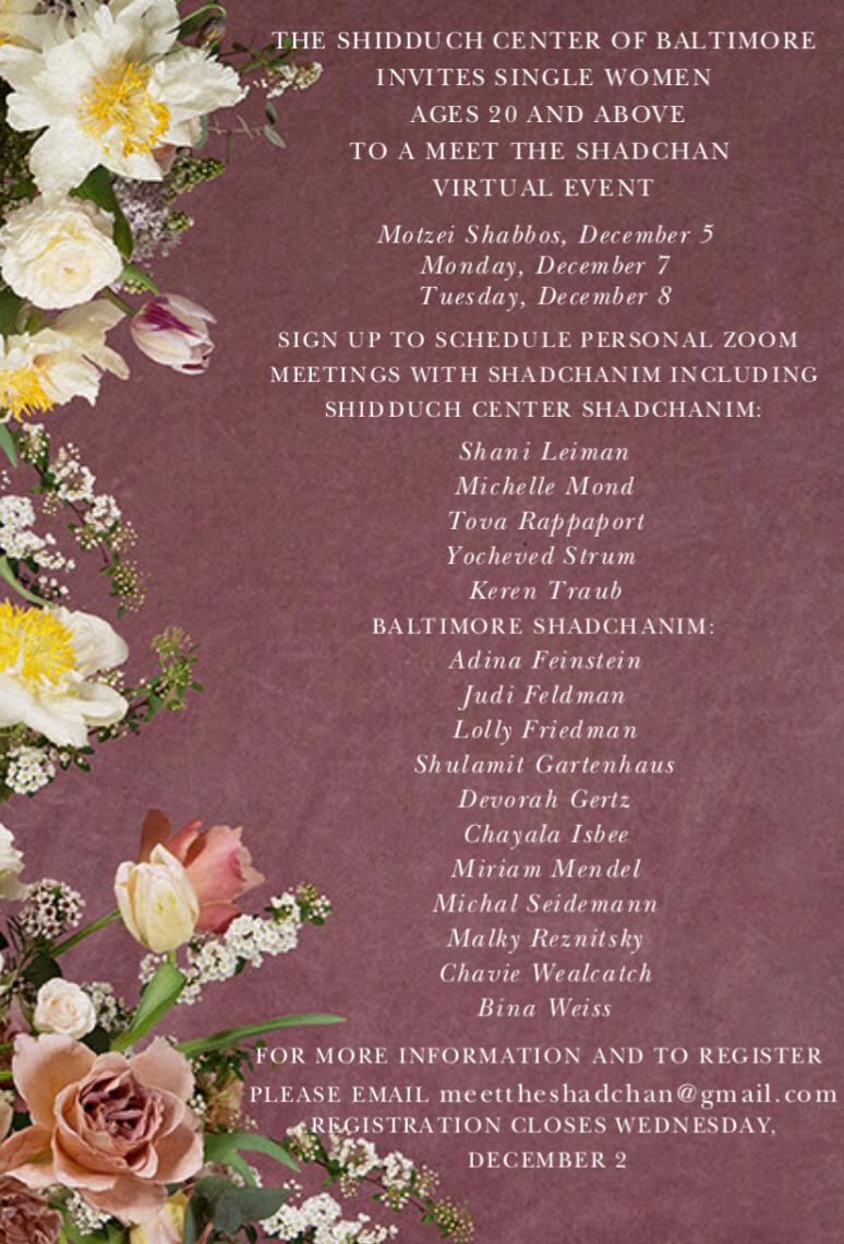 VIRTUAL MEET THE SHADCHAN EVENT – The Shidduch Center